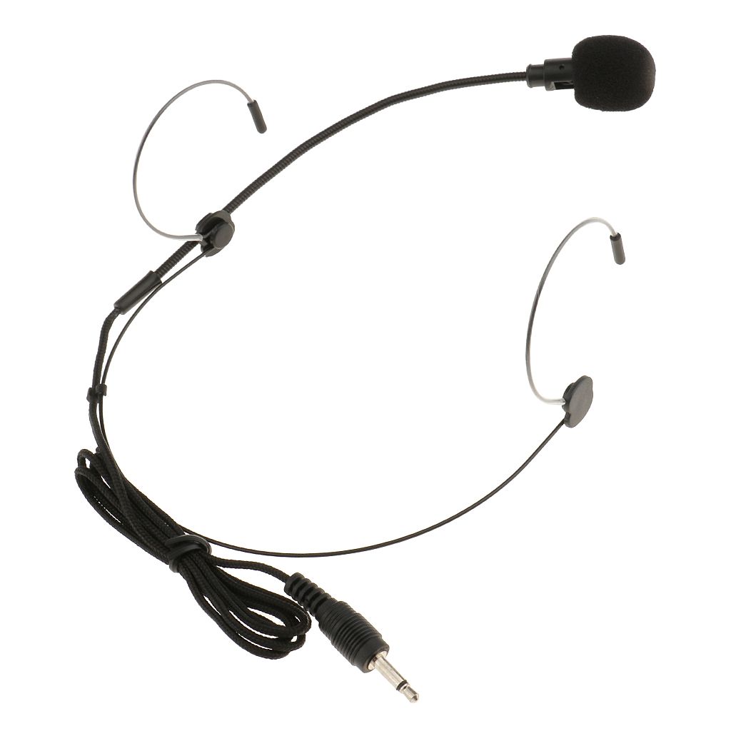 Double Ear Hook Wired Headset Headworn Microphone Black 3.5mm Straight ...