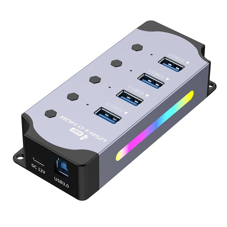 YX-H304 4 Port USB 3.0 Hub Splitter with Independent Switches and Ligh ...