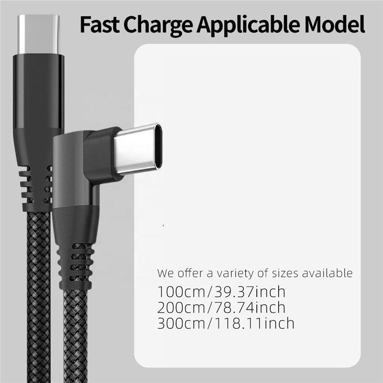 3m 90-Degree Type-C to Type-C Cable PD 60W USB 2.0 Fast Charging Data ...