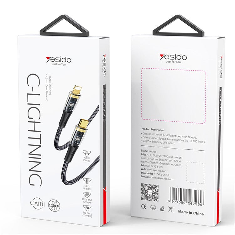 YESIDO CA101 PD 20W Fast Charging Cable 1.2m Type-C to Lightning Data ...