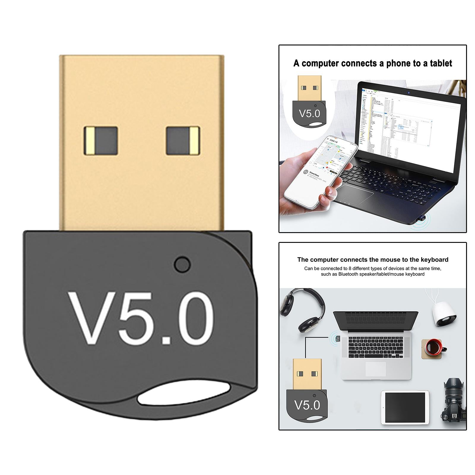 USB Bluetooth 5.0 Adapter Dongle for PC Windows 10/8/8.1 Desktop Headp ...