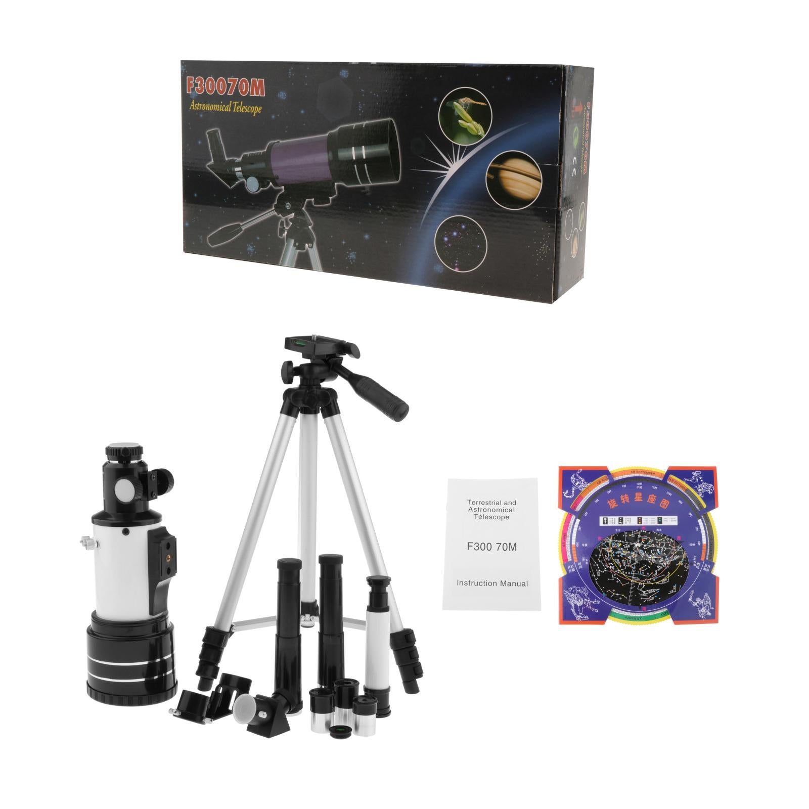 70mm Aperture Travel Scope Refractor Telescope Nebula map for Kids Beg ...