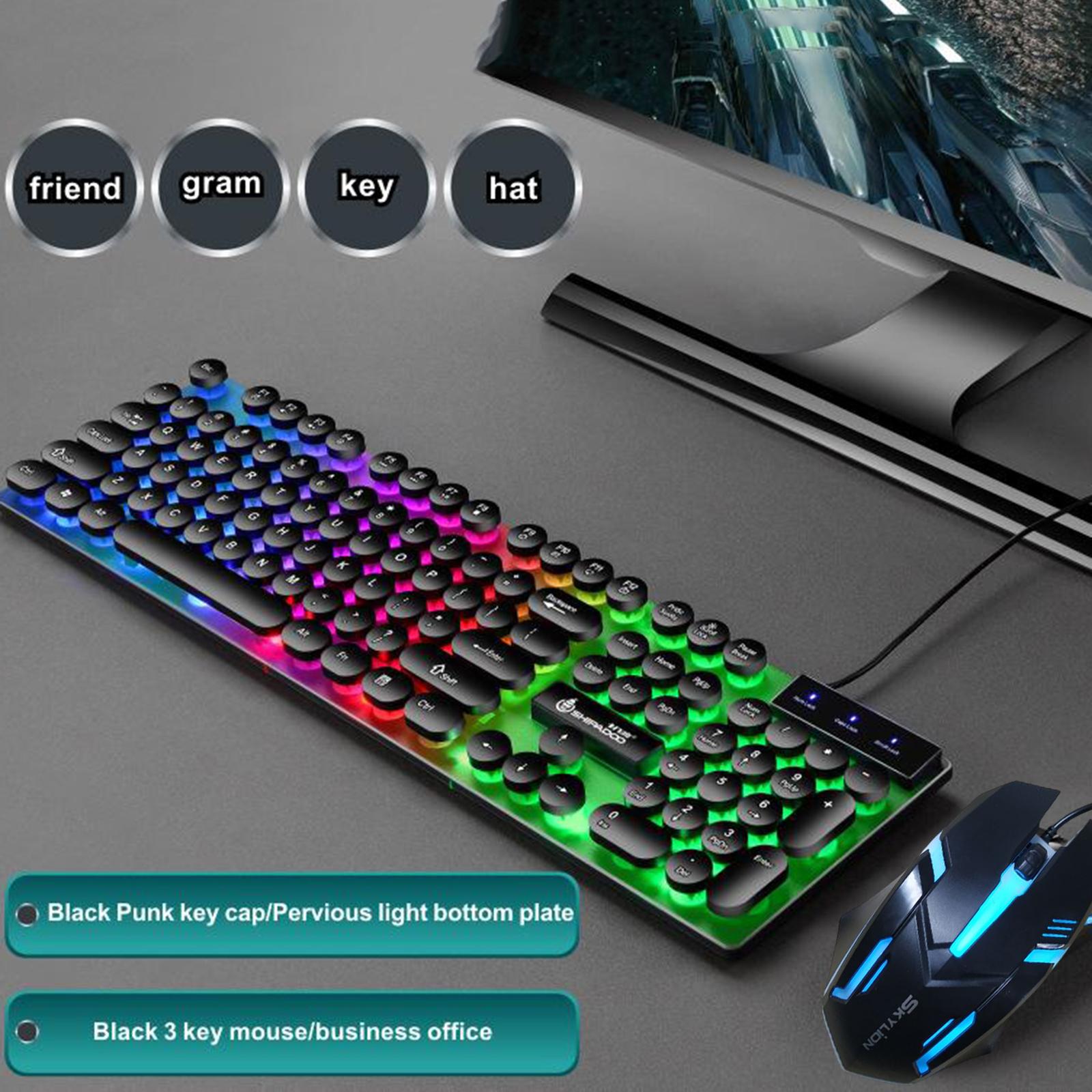USB Wired RGB Rainbow LED Backlit Gamer Mouse and Keyboard Set Black ...