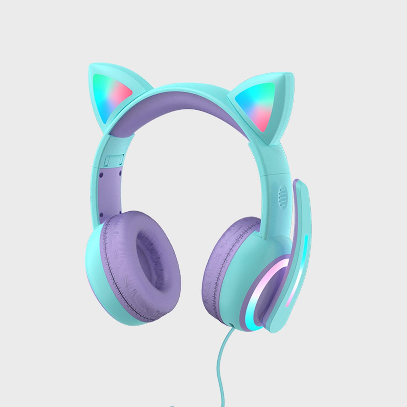 Kid LED Fashion Cute Cat Ear Headphones On-Ear Headsets with Mic Folda ...