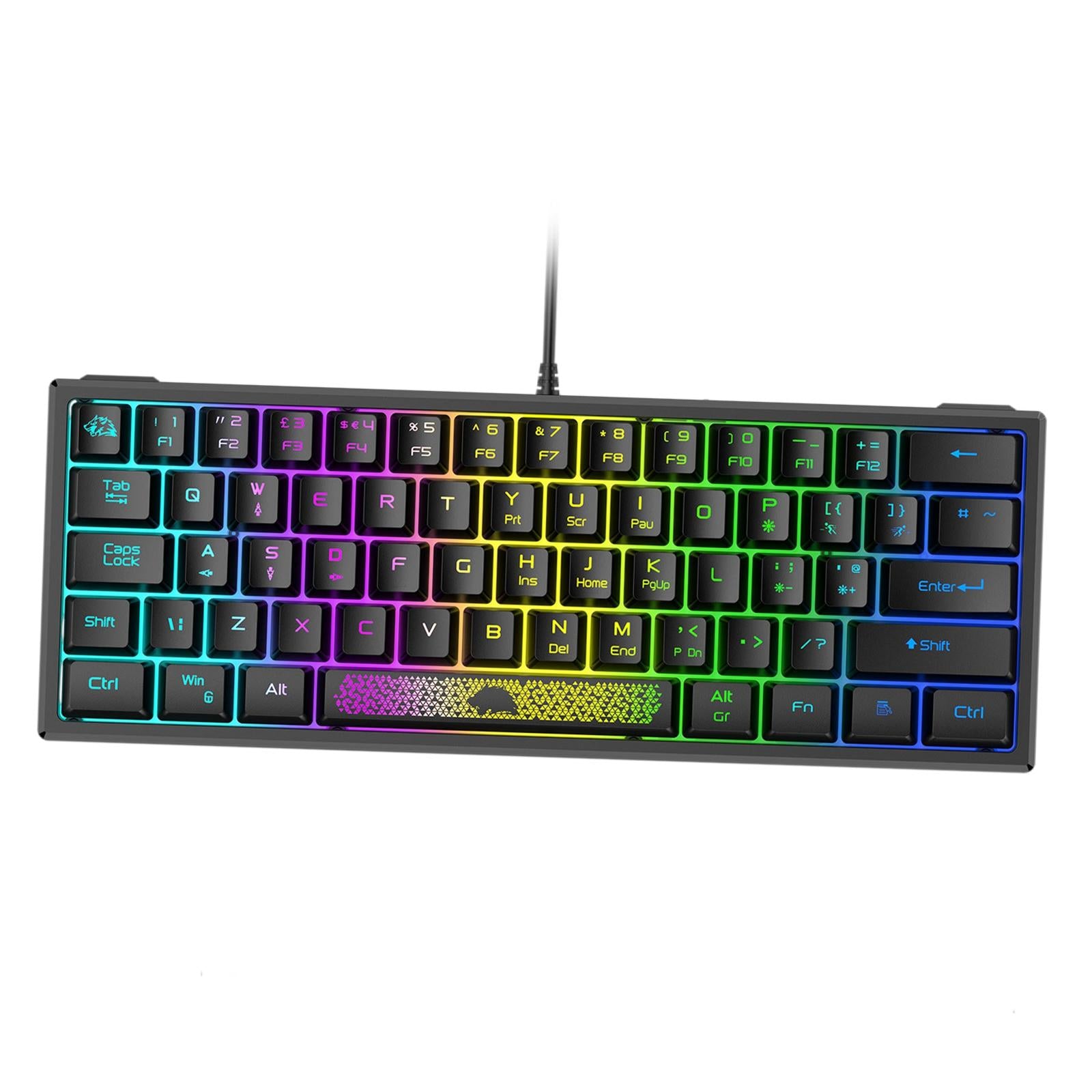 RGB Backlit 62 Key Game Keyboard 60% Layout Wired for Business black ...