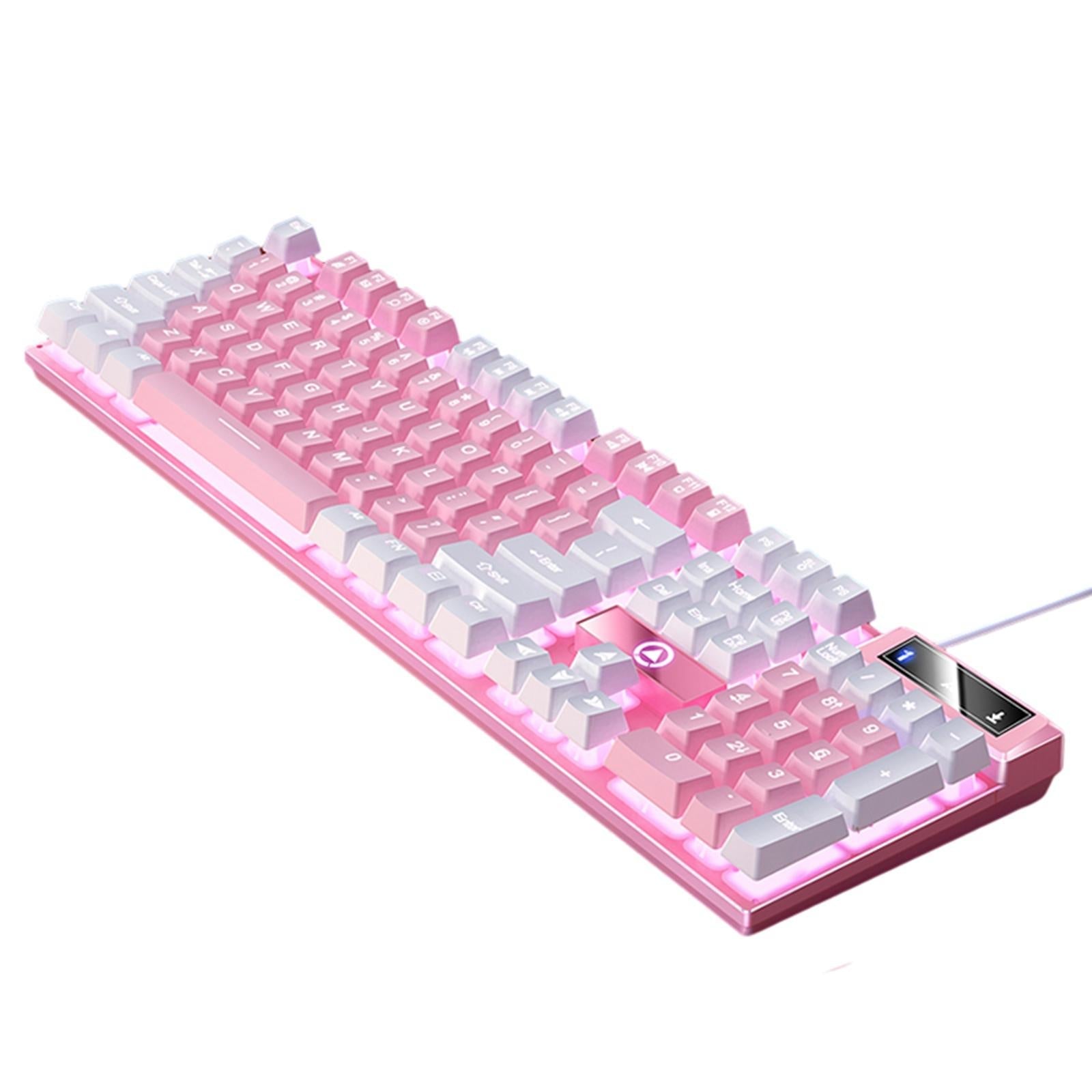 Mechanical Gaming Keyboard USB LED Lighting for Game Office Pink White ...