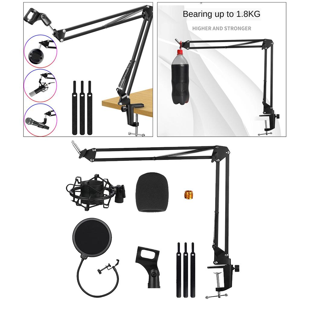 Desktop Microphone Scissor Mount Arm Stand Screen Pop Filters Recordin ...