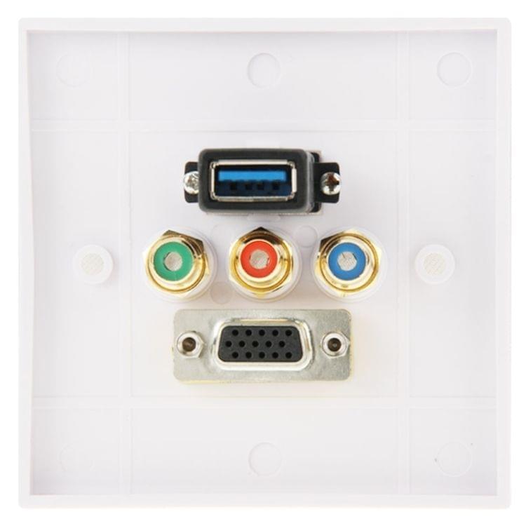 USB 3.0 Female Plug + 3 RCA Female Plugs + VGA Female Plug Wall Plate ...