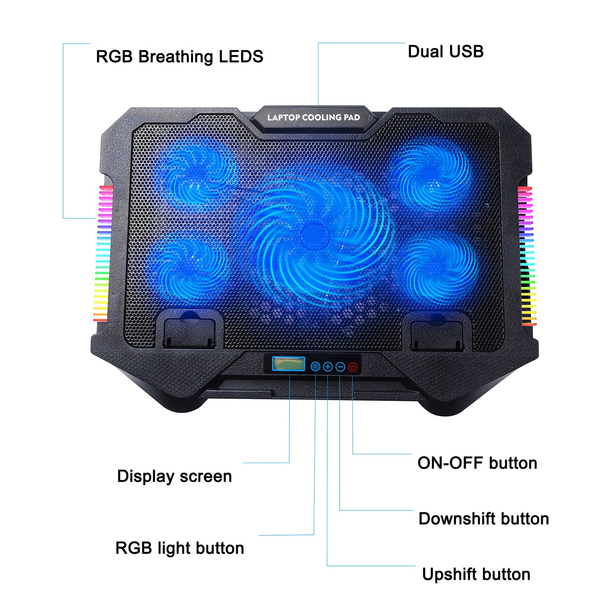 S500 Height Adjustable Laptop Cooling Base 5-Fan Radiator Notebook Coo ...