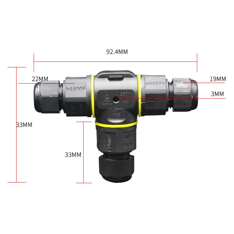 XYT21 IP68 Waterproof 3 Cores T-type Cable Connector Outdoor Wire Ligh ...