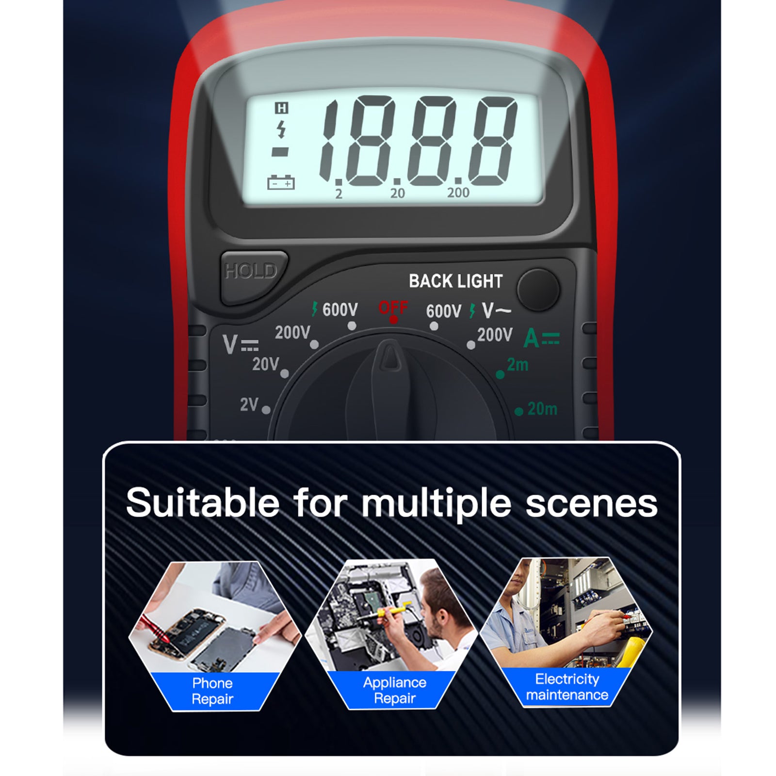 Digital Multimeter Electric Testers Ohmmeter Capacitance Meter Red ...