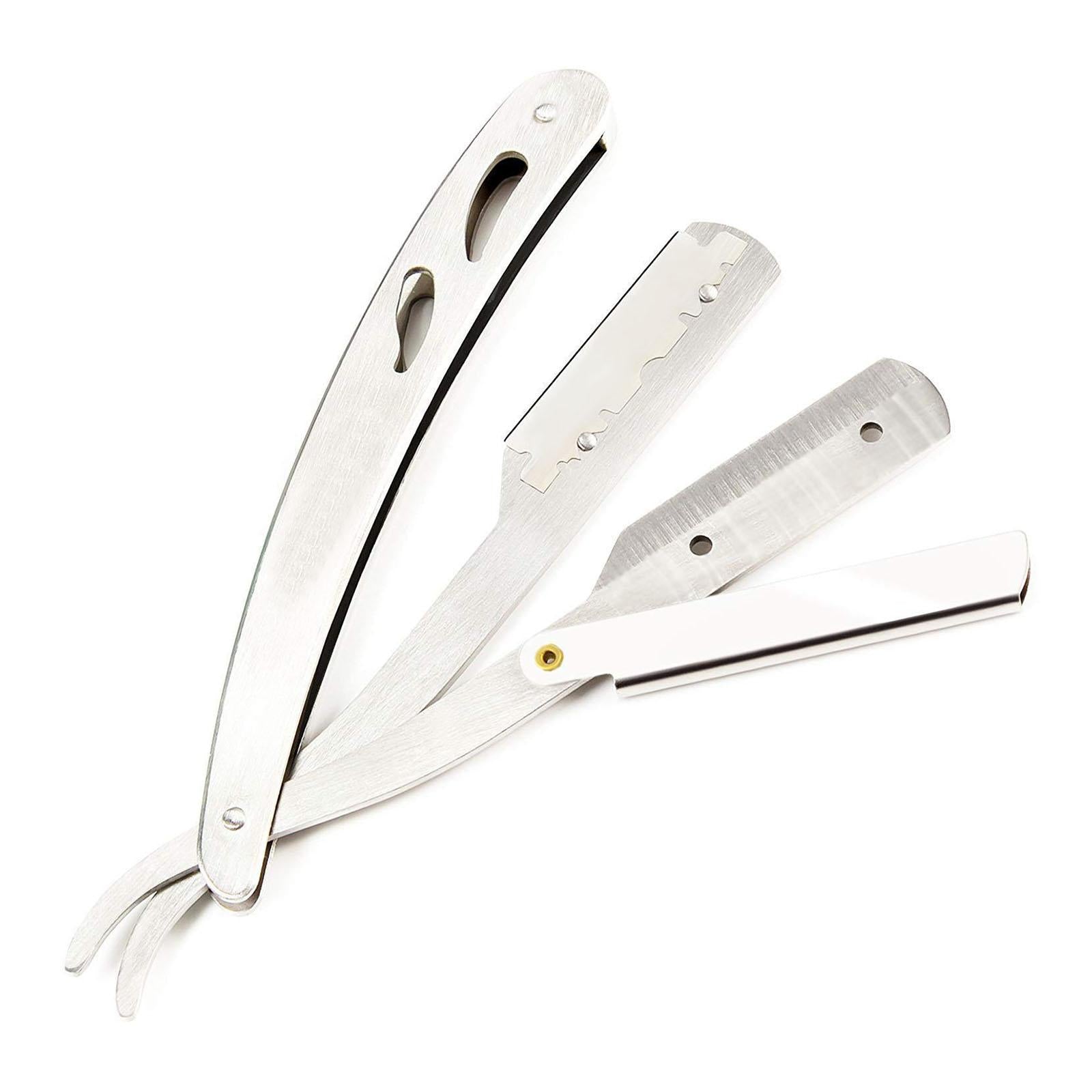 Stainless Steel Barber Straight Edge Razor with 100Piece Blades Silver ...