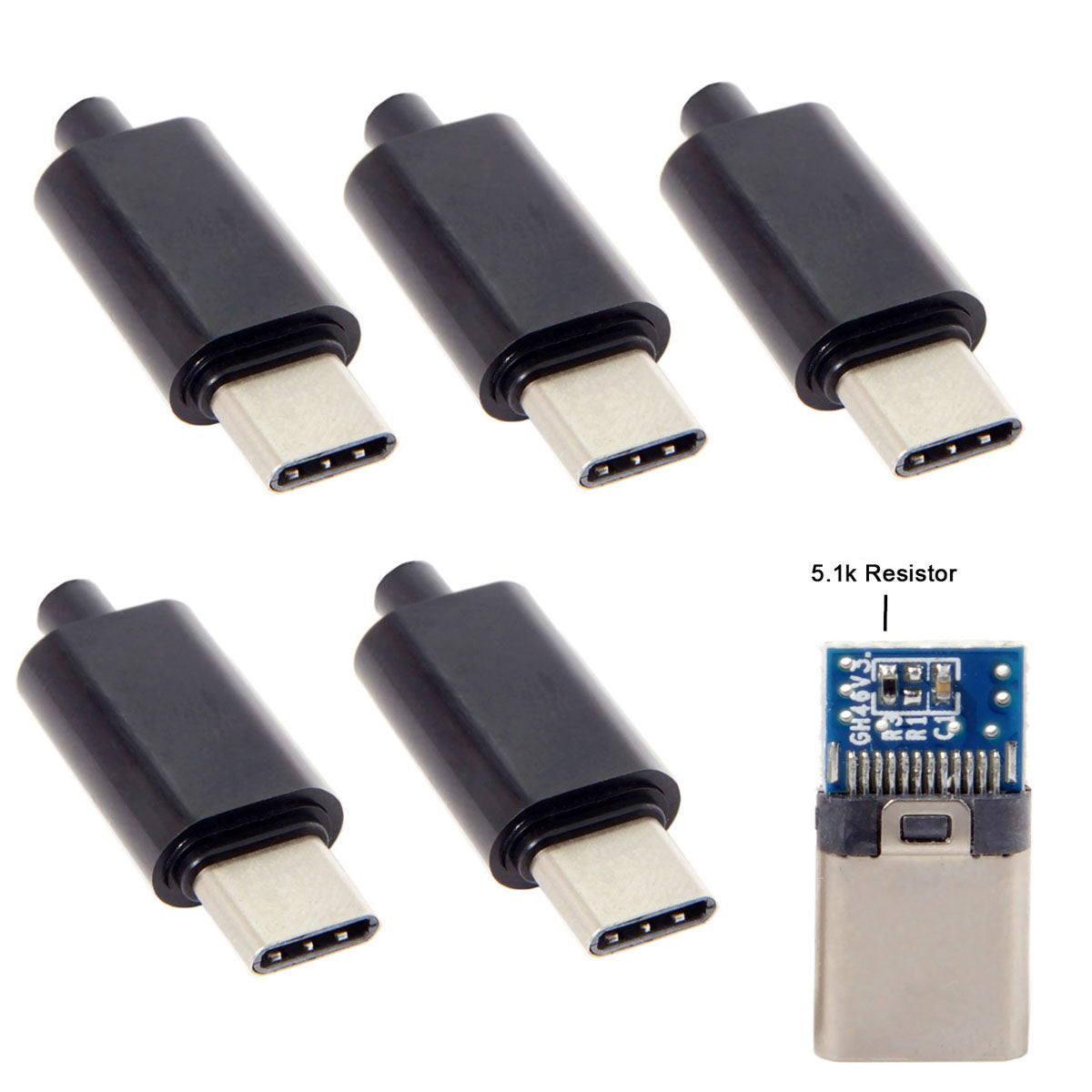 5PCS/Lot DIY 24Pin USB Type-C USB-C Male OTG Host Type 5.1k Resistor w ...